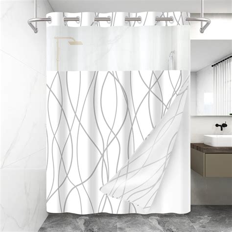 Hookless Waves Sheer Polyester Shower Curtain With 12
