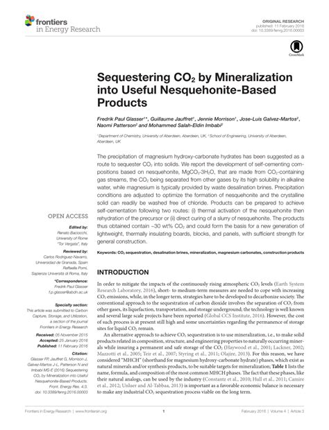 Pdf Sequestering Co2 By Mineralization Into Useful Nesquehonite Based