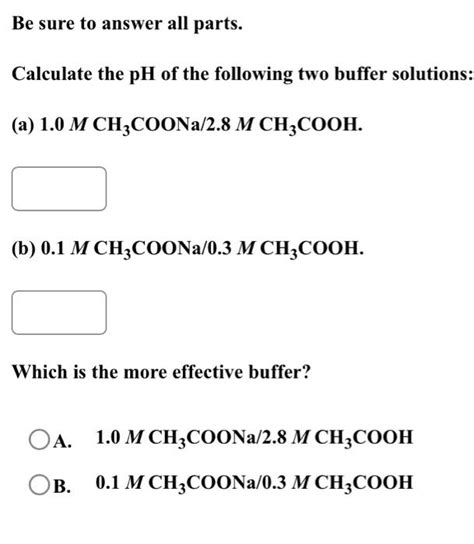 Solved Be Sure To Answer All Parts Calculate The PH Of The Chegg Com