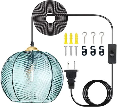 Koltime Plug In Glass Pendant Light Mid Century Modern Striped Glass