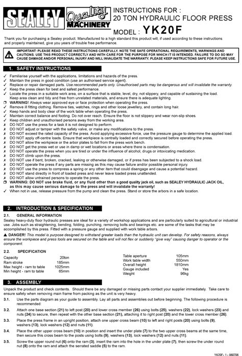 Sealey Yk20f Instructions Pdf Download Manualslib