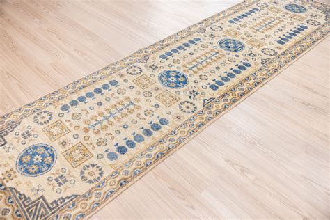 Cream Afghan Chobi Wool Runner 296cm X 83cm Knot N Co