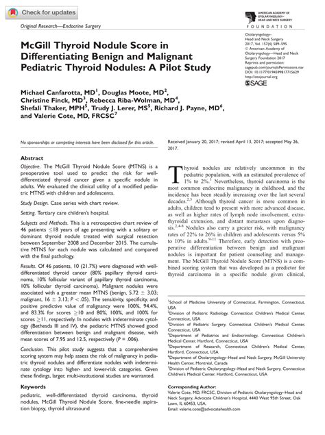 Pdf Mcgill Thyroid Nodule Score In Differentiating Benign And Malignant Pediatric Thyroid