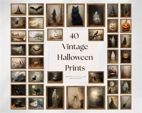 Vintage Halloween Art Prints Spooky Gallery Wall Set Digital Download