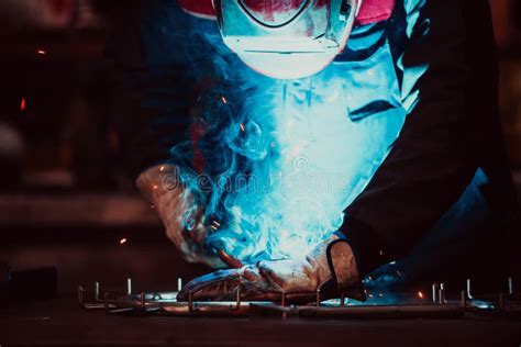 Welder Erecting Technical Steel Industrial Steel Welder In Factory Technical Stock Image