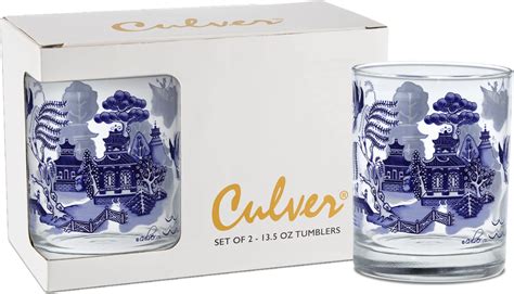 Culver Blue Willow Dof Double Old Fashioned Glasses 135