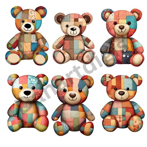Patchwork Teddy Bears Set Png Cut Files Original Clip Art Images