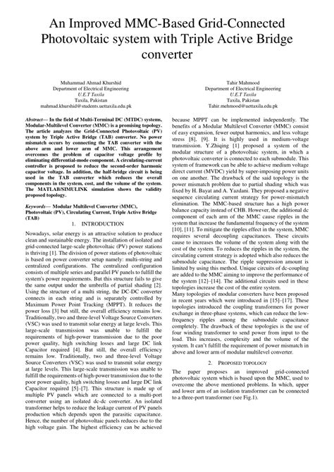Pdf An Improved Mmc Based Grid Connected Photovoltaic System With Triple Active Bridge Converter