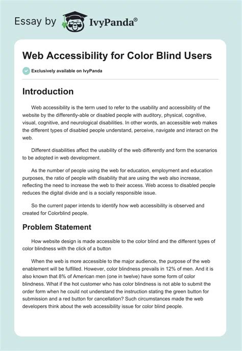 Web Accessibility For Color Blind Users 2326 Words Research Paper