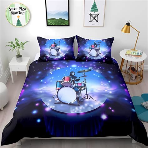 3 Piece Drummer Duvet Cover Set Vibrant Design In Dreamy Purples