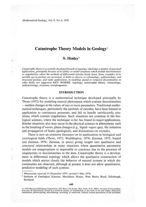 Pdf Catastrophe Theory Models In Geology