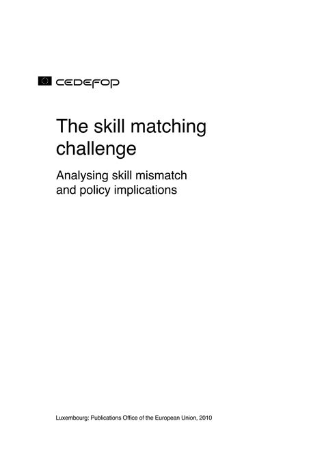 The Skill Matching Challenge Cedefop Pdf