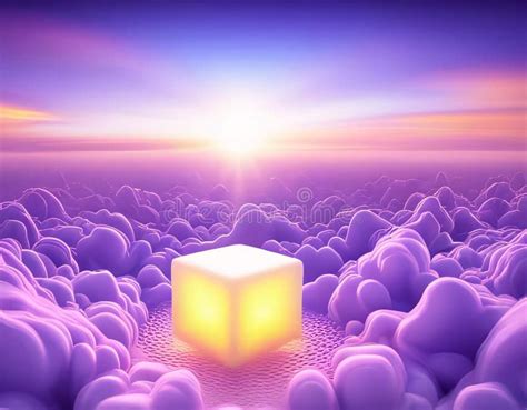Glowing Cube Illuminating Surrounding Clouds Generative Ai Stock Illustration Illustration Of