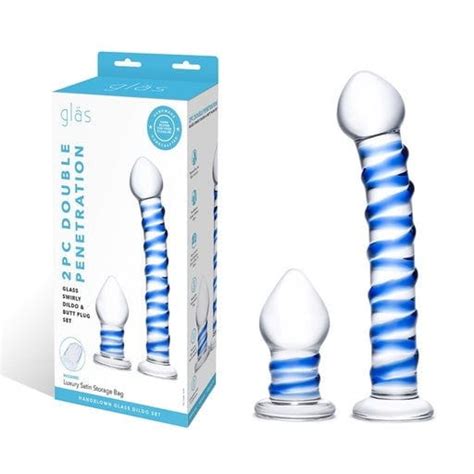 2pc Double Penetration Glass Swirly Dildo And Buttplug Set Vibrant