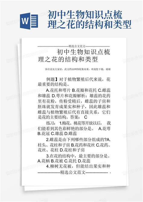 初中生物知识点梳理之花的结构和类型word模板下载编号qxydvmop熊猫办公