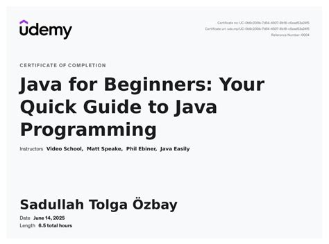 My Course Completion Certificate For Java For Beginners Your Quick Guide To Java Programming