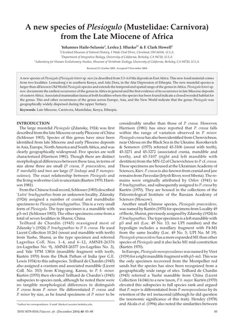 Pdf A New Species Of Plesiogulo Mustelidae Carnivora From The Late