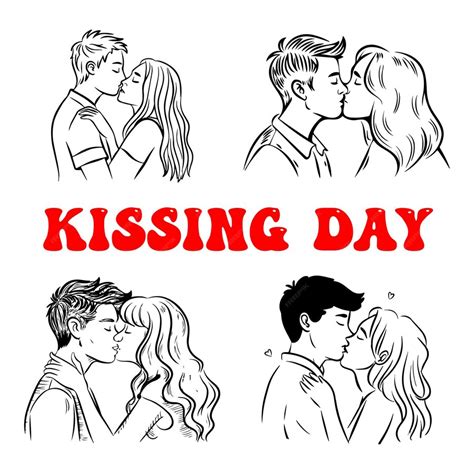 색 배경 에서 키스 하는 만적 인 소년과 소녀 를 터 일러스트레이션 으로 만니다 프리미엄 벡터