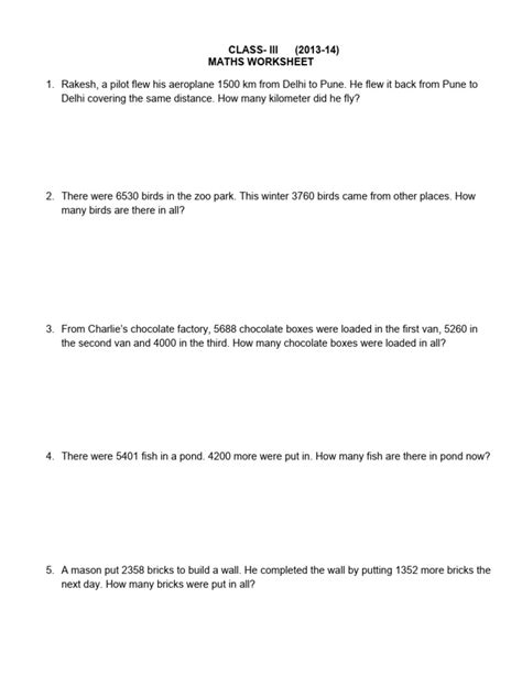 Cbse Class 3 Mathematics Worksheet 81 Revision Pdf