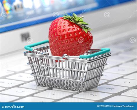 Strawberry In A Shopping Basket On Laptop Keyboard Sex Shop Online Or Buying Intimate Content