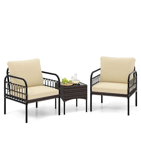 Veryke 3 Piece Pe Rattan Wicker Adirondack Set Deluxe Outdoor Patio