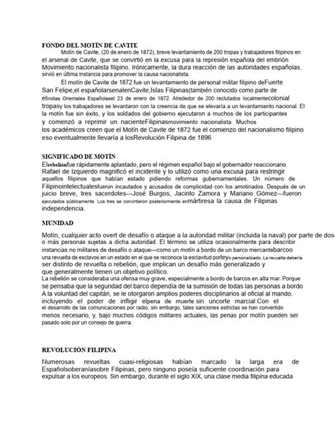 Motín De Cavite Origen Del Nacionalismo Pdf Filipinas España
