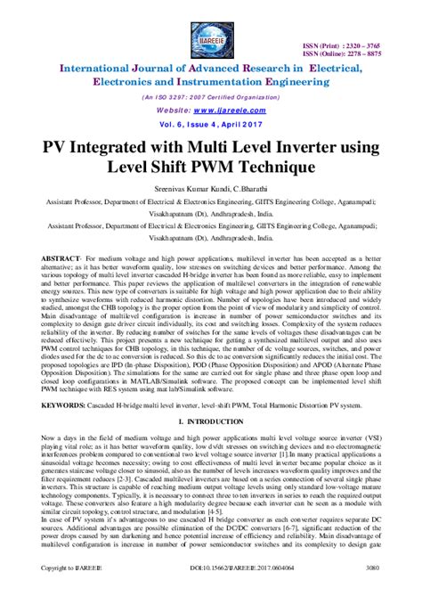 Pdf Pv Integrated With Multi Level Inverter Using Level Shift Pwm