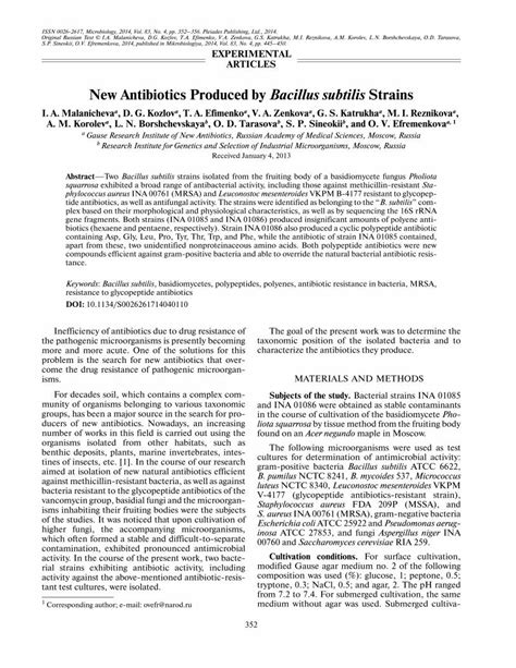 Pdf New Antibiotics Produced By Bacillus Subtilis Strains Dokumentips