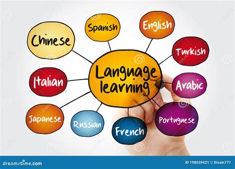 Different Language Learning Mind Map Flowchart With Marker Education Concept For Presentations