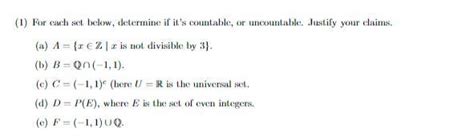 Solved For Cach Set Below Determine If It S Countable Chegg