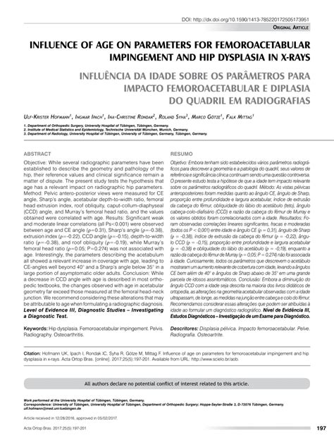 Pdf Influence Of Age On Parameters For Femoroacetabular Impingement