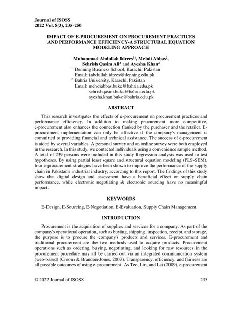 Pdf Impact Of E Procurement On Procurement Practices And Performance Efficiency A Structural
