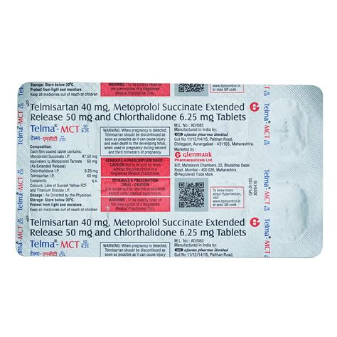 Telma Mct 40 50 6 25 Tablet 10s Health And Personal Care