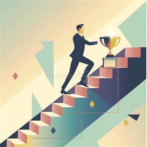 Conceptual Illustration Of A Businessman Climbing Stairs Towards