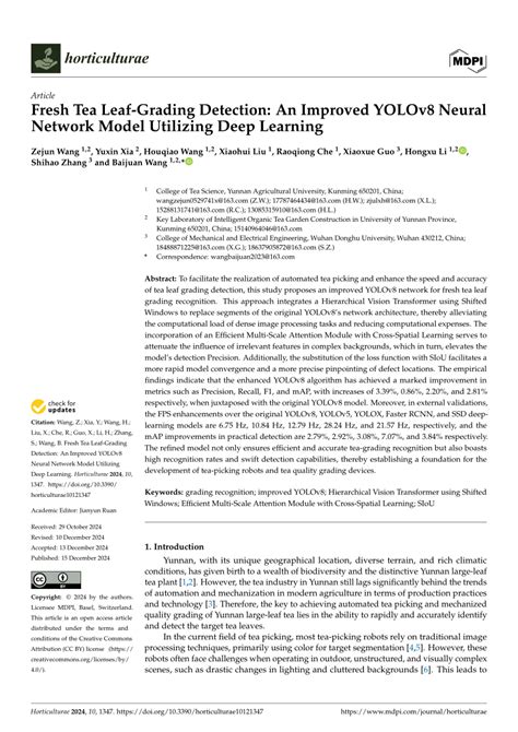 Pdf Fresh Tea Leaf Grading Detection An Improved Yolov8 Neural Network Model Utilizing Deep