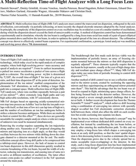 A Multi Reflection Time Of Flight Analyzer With A Long Focus Lens