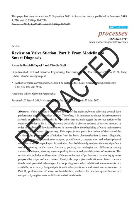 Pdf Review On Valve Stiction Part I From Modeling To Smart Diagnosis