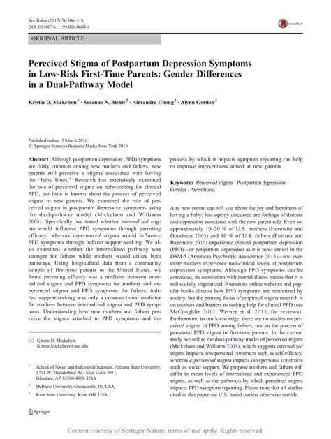 Perceived Stigma Of Postpartum Depression Symptoms In Low Risk First