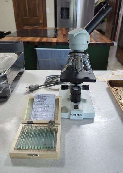 Amscope Microscope With Prepared Slide Set Mayo Auction And Realty