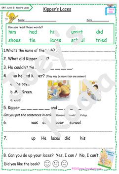 Kippers Laces Worksheet Ort Stage 2 Oxford Reading Tree Reading Comp