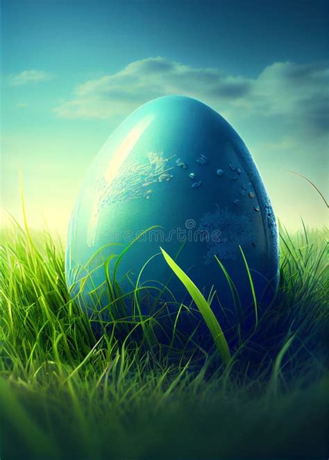 Decorated Easter Egg In Grass On Sky Background Ai Generated Stock