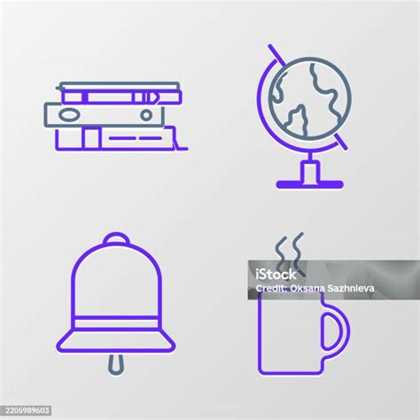 라인 커피 컵 울리는 종 지구 지구 및 서류 및 문서 아이콘이있는 Office 폴더를 설정합니다 벡터 경영자에 대한 스톡 벡터 아트 및 기타 이미지 Istock