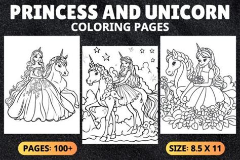 Princess And Unicorn Coloring Pages Graphic By Millerleslies26