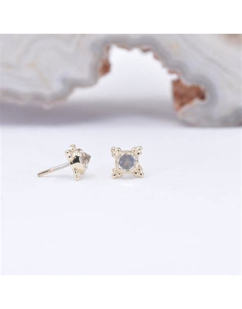 5mm Mini Kandy With Reverse Set Moonstone Yellow Gold Threadless Ends Mint Piercing