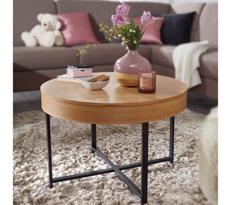 Table Basse Design Ø69 Pieds Métal Plaqué Chêne Table De Salon Espace