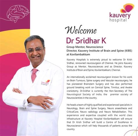 Kauvery Hospital On Linkedin We Are Proud To Welcome Dr Sridhar K
