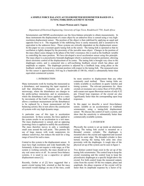 Pdf Simple Force Balance Accelerometerseismometer Based On A Tuning