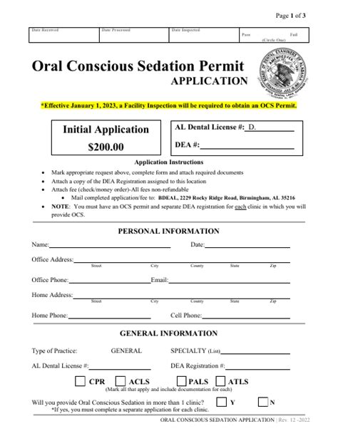 Alabama Oral Conscious Sedation Permit Application Fill Out Sign