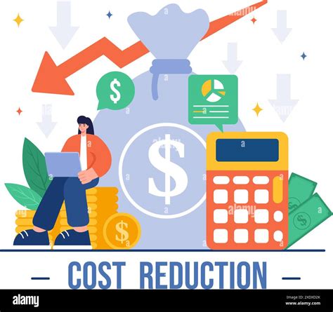 Cost Reduction Vector Illustration Depicting Decrease Price