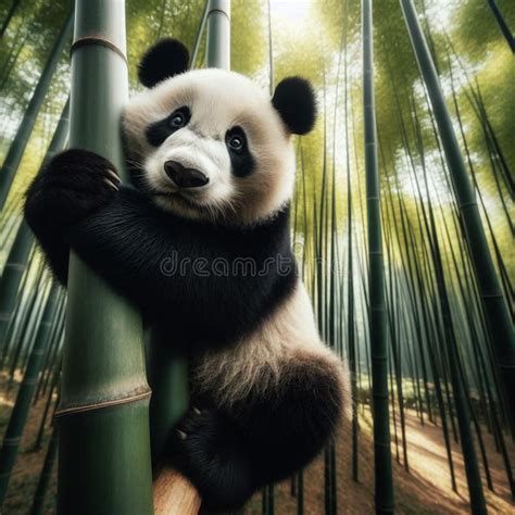 Panda Bear Hugging A Bamboo Tree Stock Vector Illustration Of Vector